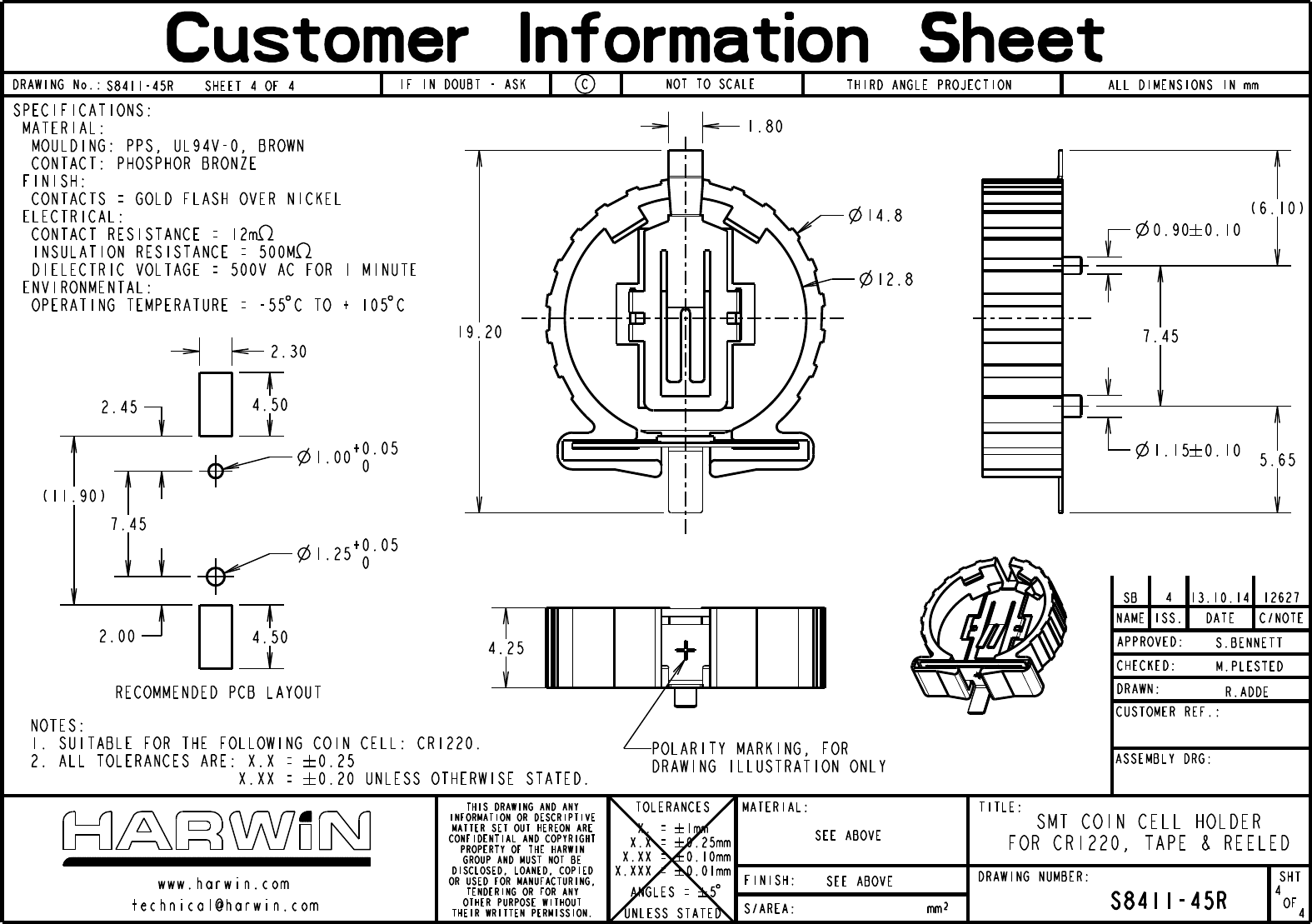 S8411-45R Drawing Datasheet by Harwin Inc. | Digi-Key Electronics